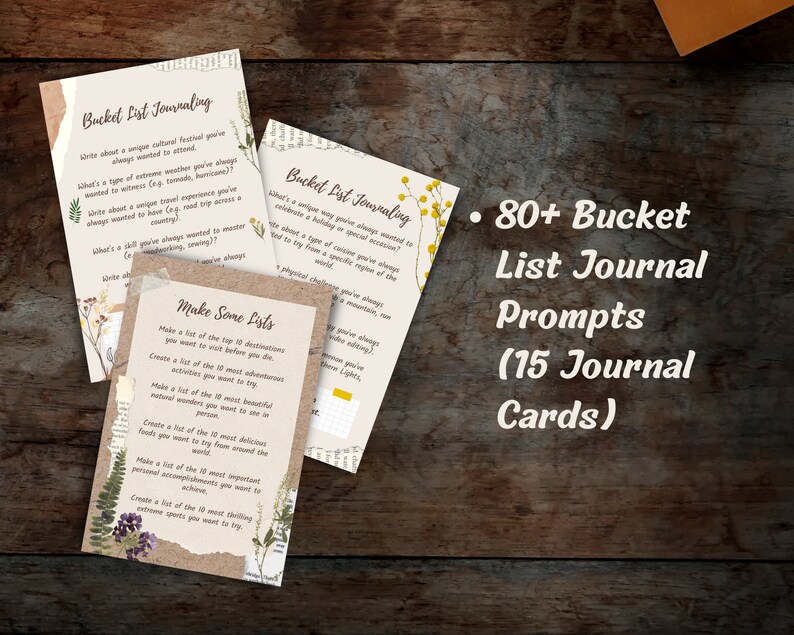 Bucket List Journal Prompts, Printable Journal Cards, Goal Setting ...
