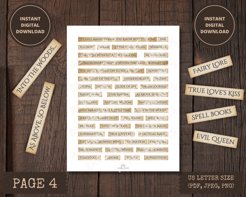 Magic Journal Words Fantasy Journal Printable Words Fairy - Etsy