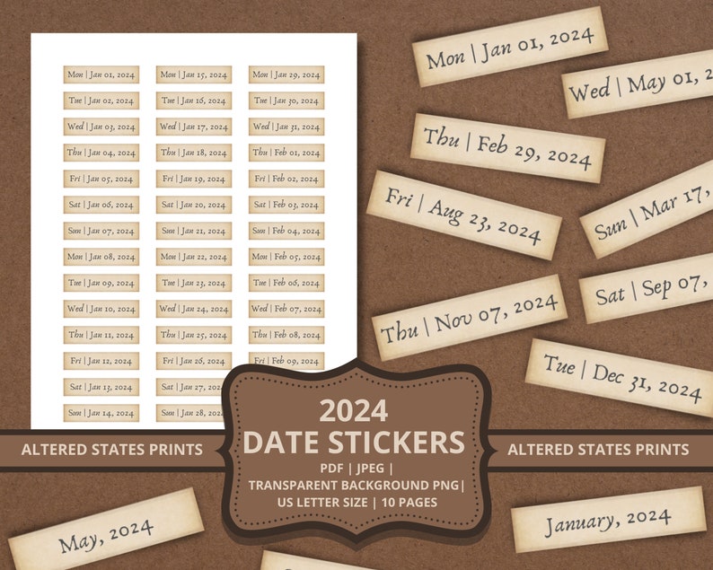 2024 Date Stickers, 2024 Dated Printable Planner Stickers, Date Covers ...