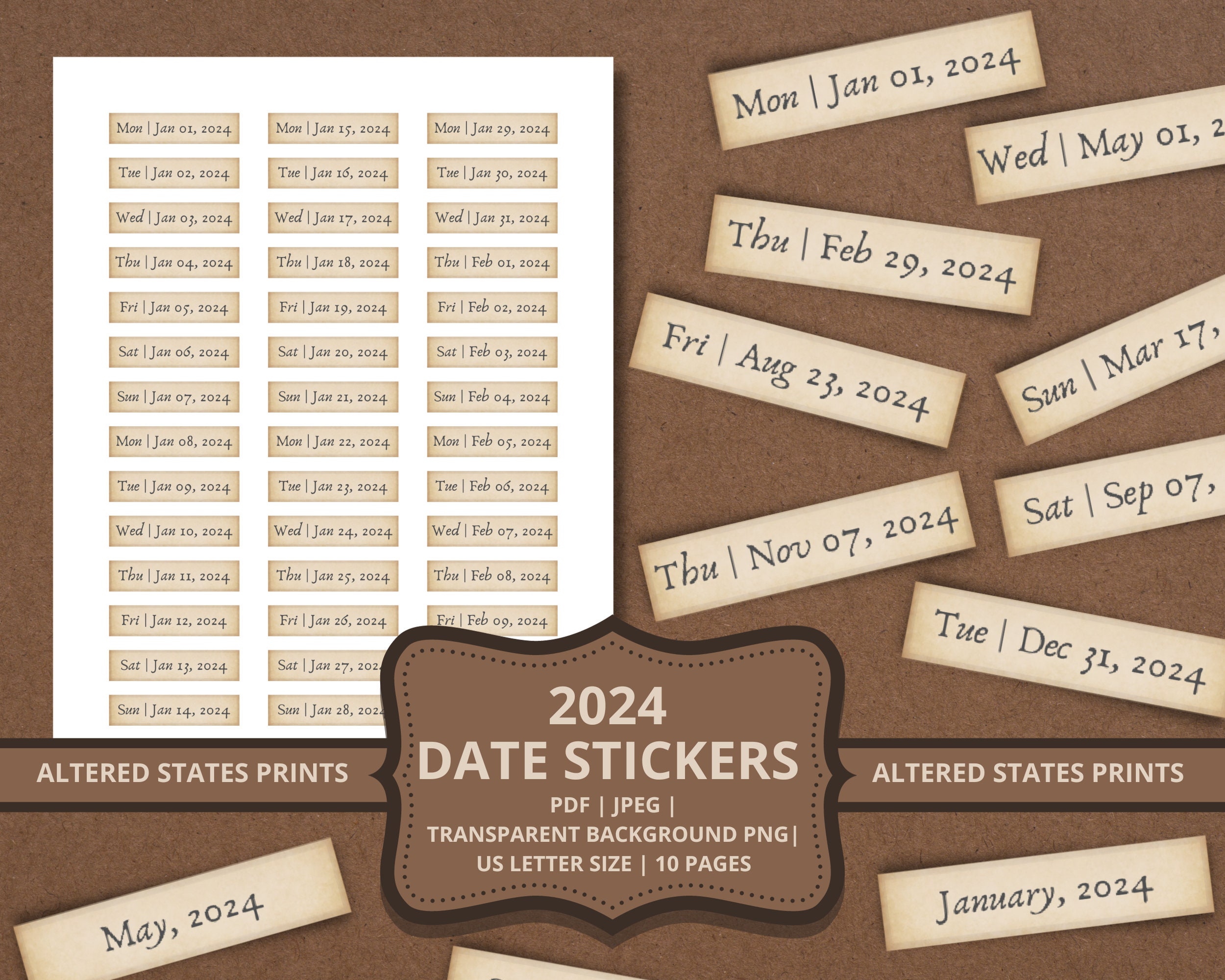 2024 Date Stickers, 2024 Dated Printable Planner Stickers, Date Covers ...