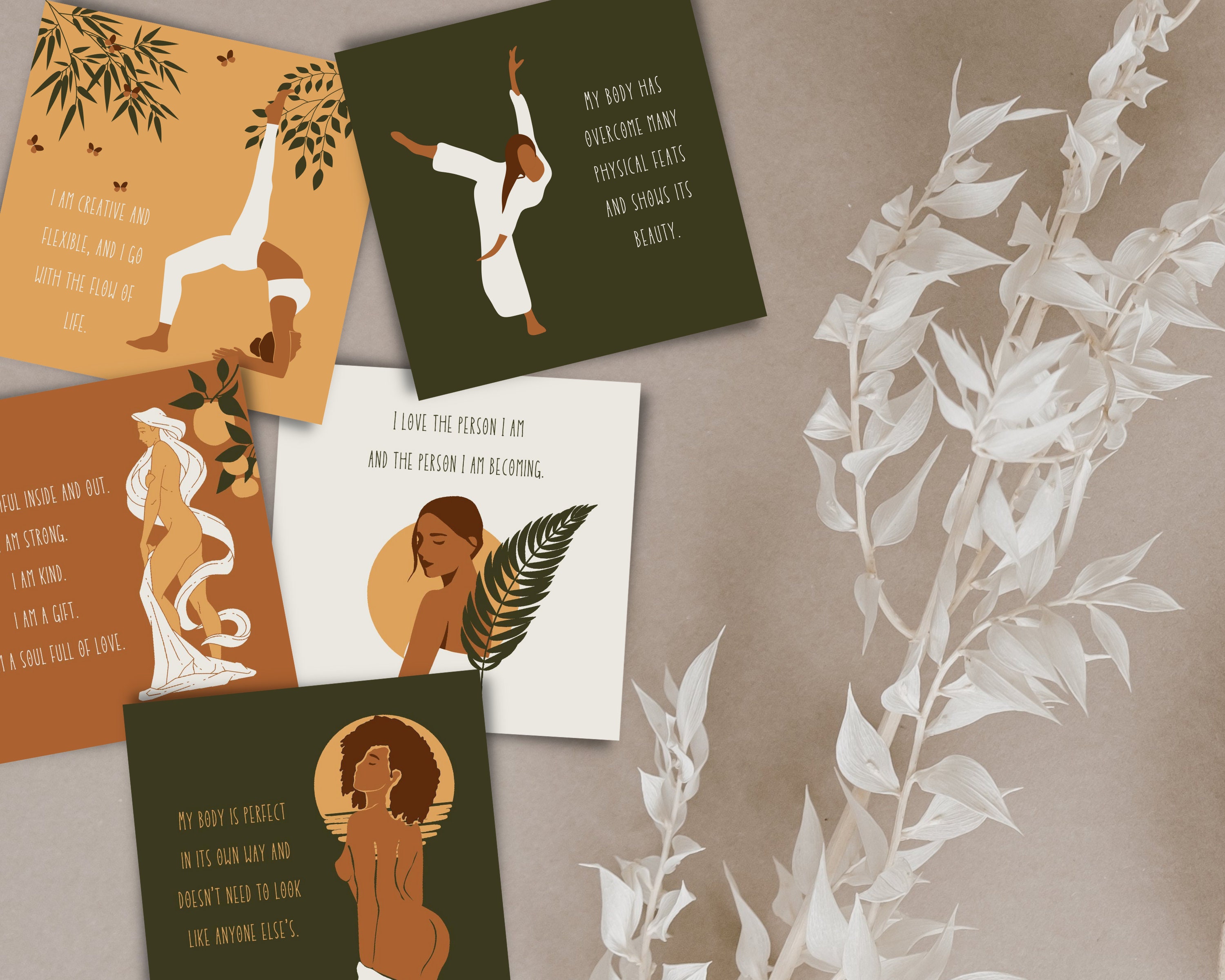 60 Boho Affirmation Cards for Self Love & Body Positivity, Printable ...