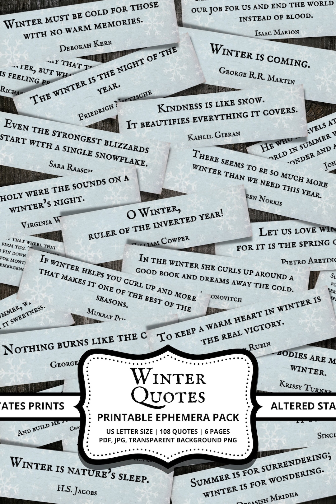 Winter Quotes Printable Ephemera Pack, Winter Junk Journal Words ...