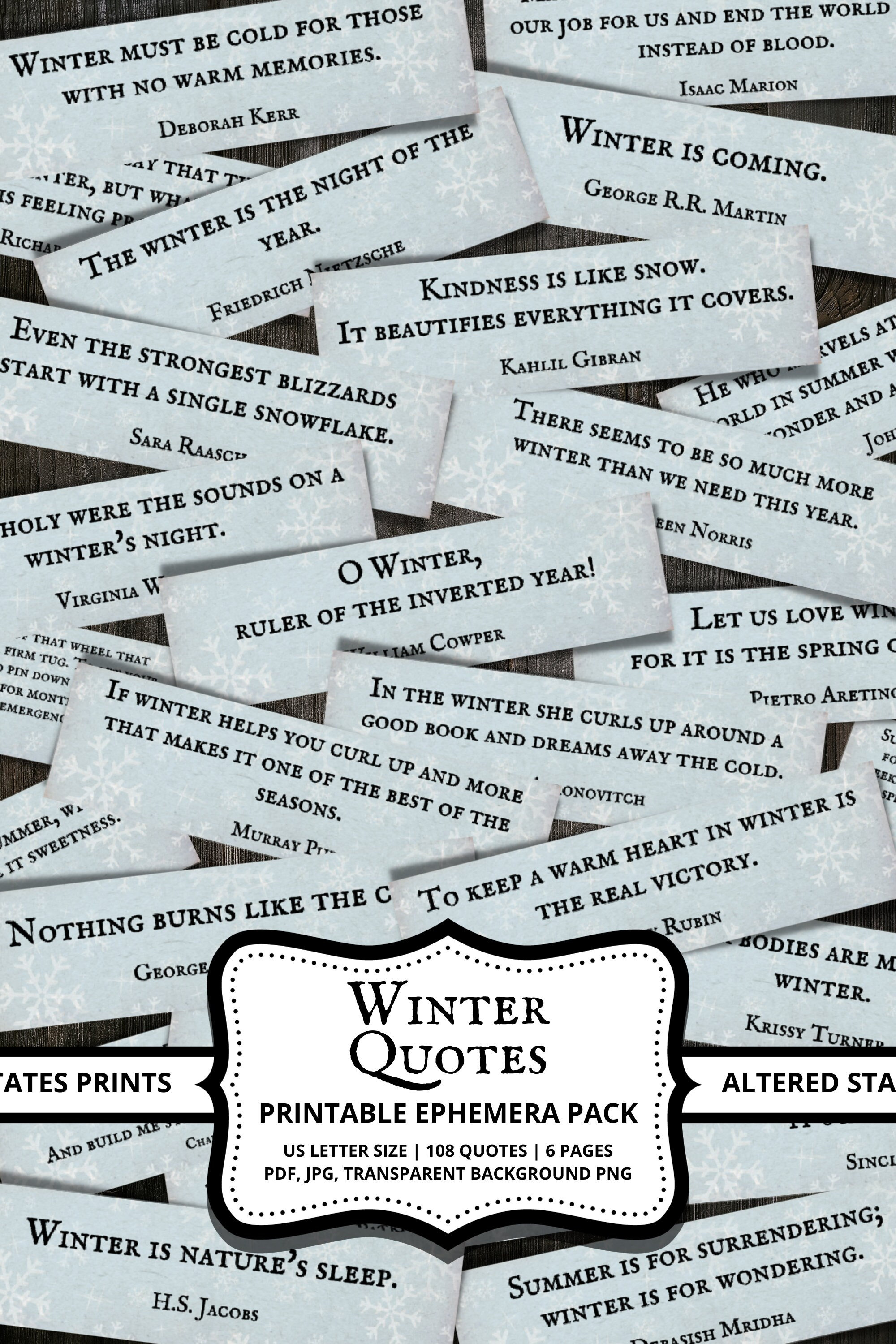 Winter Quotes Printable Ephemera Pack, Winter Junk Journal Words ...