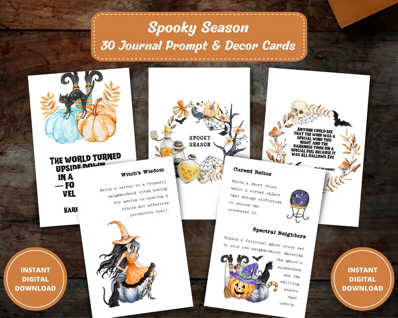 Spooky Season Journal Prompts, Halloween Journaling Cards, Horror ...