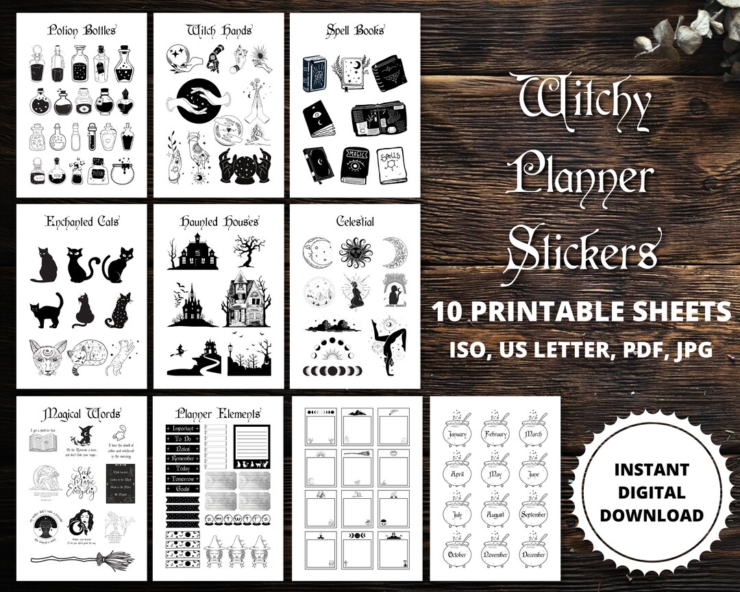 Witchy Planner Stickers, Digital Bujo Printable Sticker Bundle, INSTANT ...