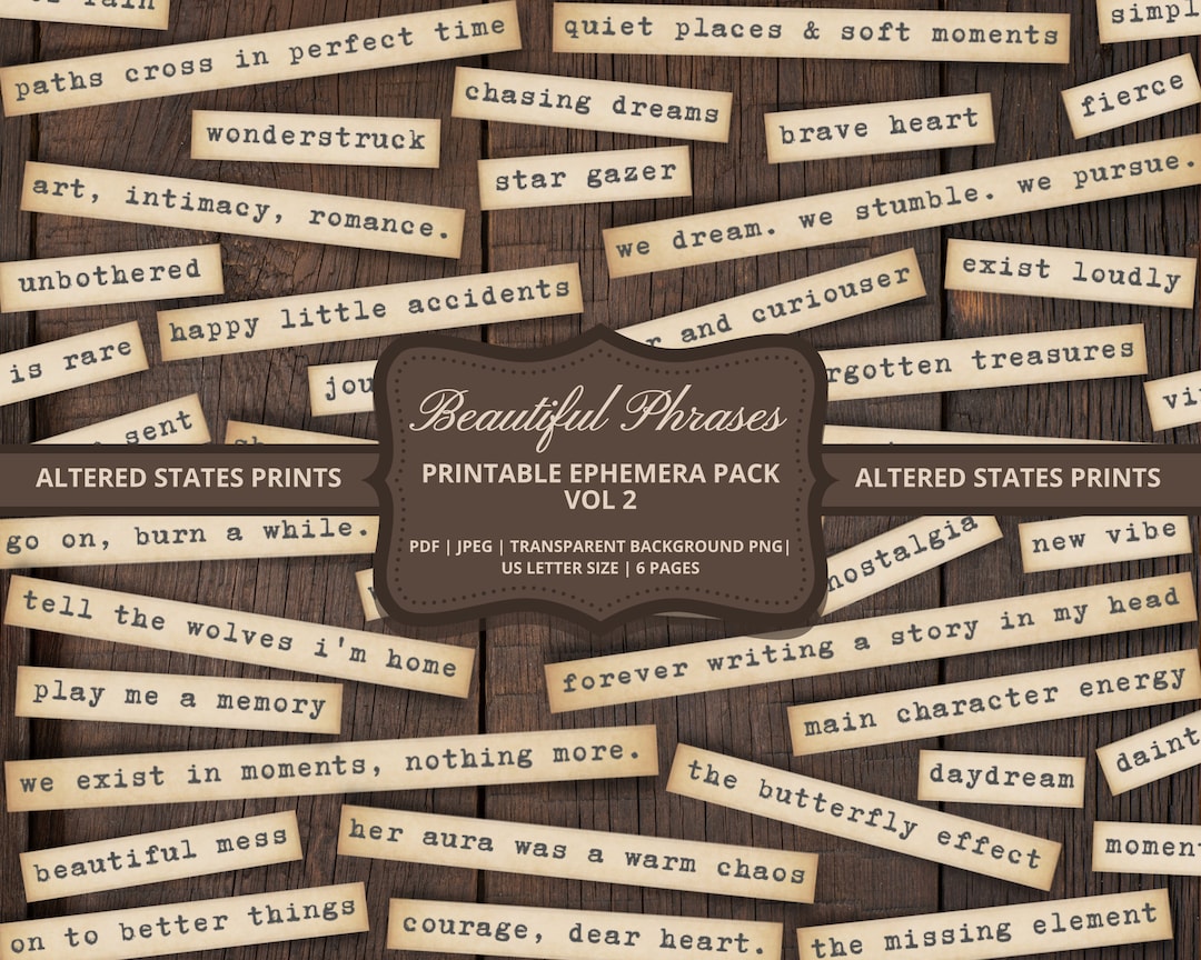 Beautiful Phrases Vol 2, Printable Words, Collage Words, Word Strips ...