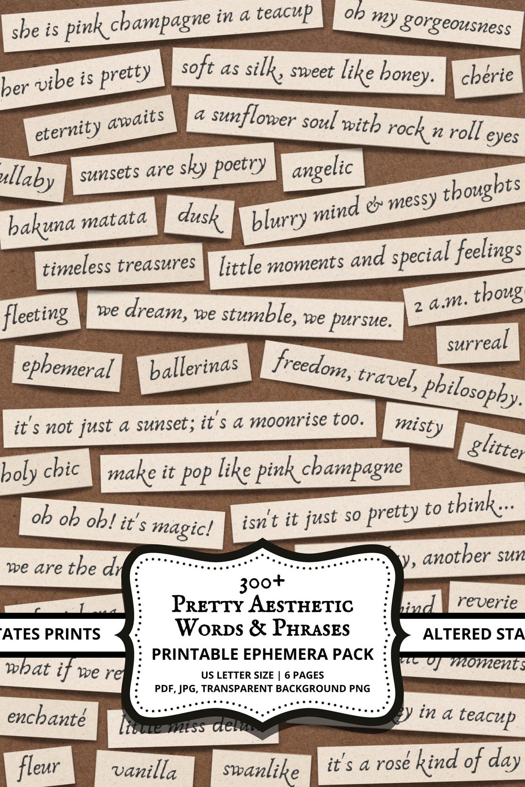 Vintage Printable Junk Journaling Words Quotes, Pretty Aesthetic ...