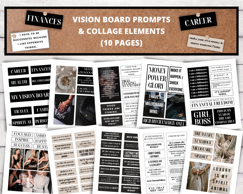 2025 Vision Board Printables, Rich Girl Vision Board Kit, Vision Board ...