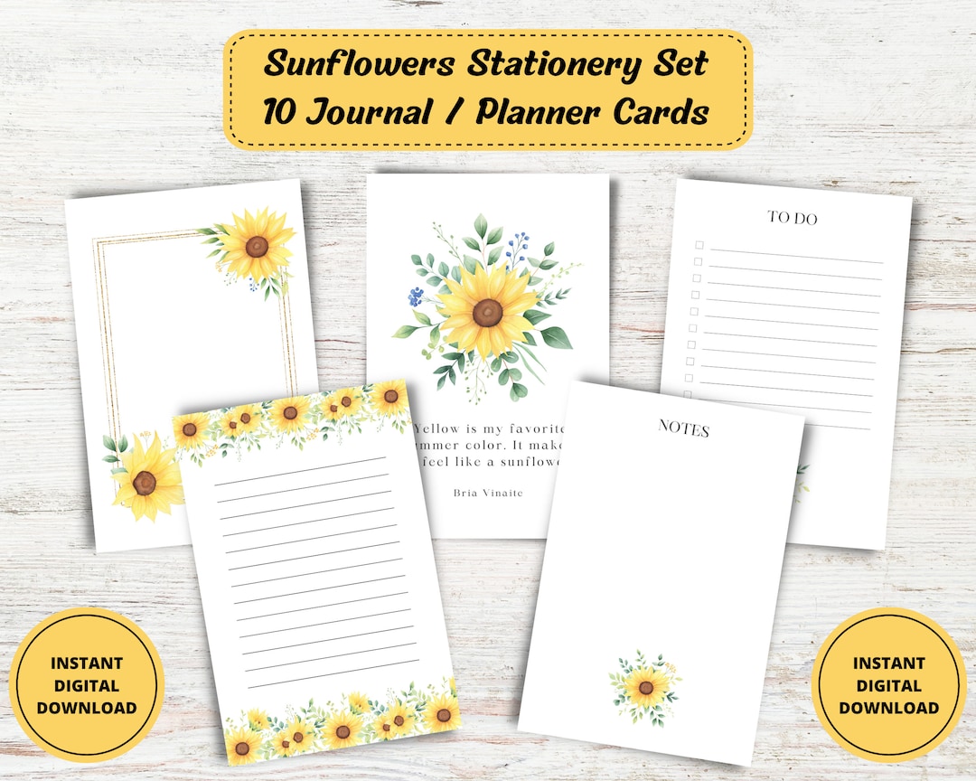 Watercolor Sunflower Planner Cards, Sunflower Printables, Sunflower ...