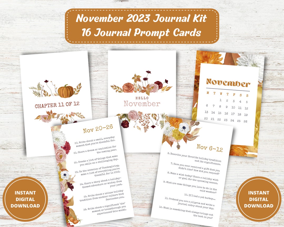 November 2023 Journal Prompts, Monthly Journal Kit, Writing Prompts ...