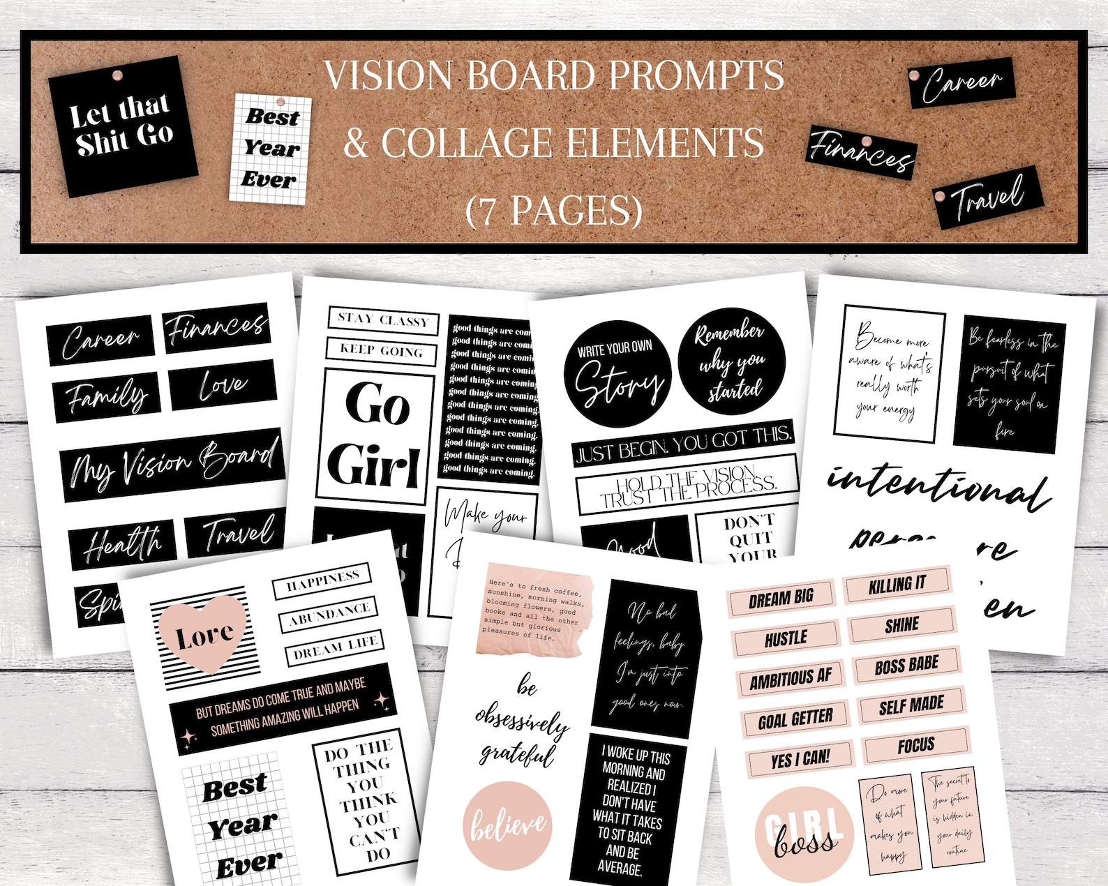 Vision Board Printable Girl Boss Vision Board Kit Law of | Etsy