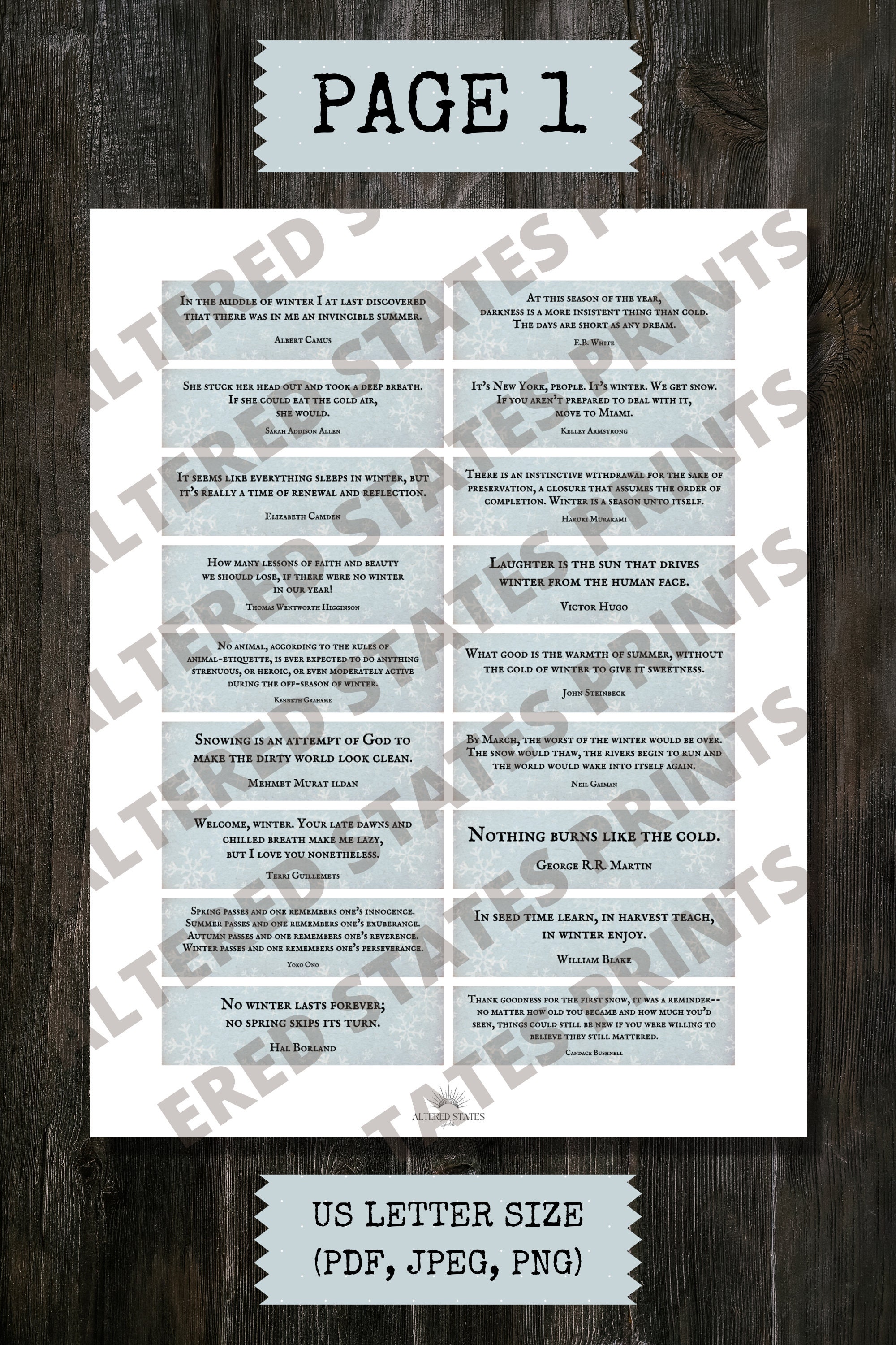 Winter Quotes Printable Ephemera Pack, Winter Junk Journal Words ...
