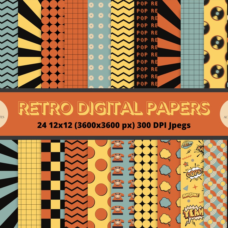 Retro Digital Papers - Etsy