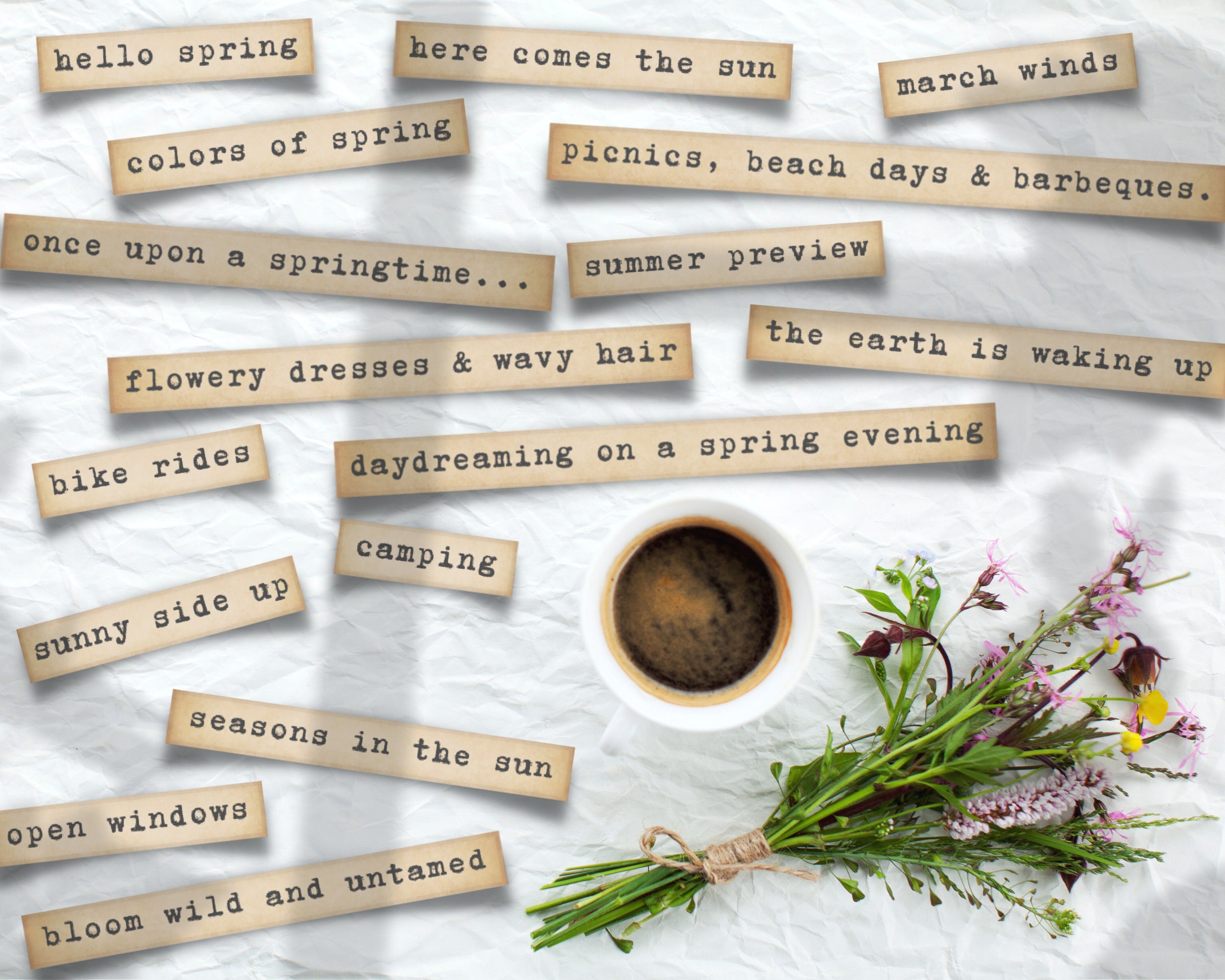 Spring Phrases, Ephemera Pack, Journal Words, Digital Words, Junk ...