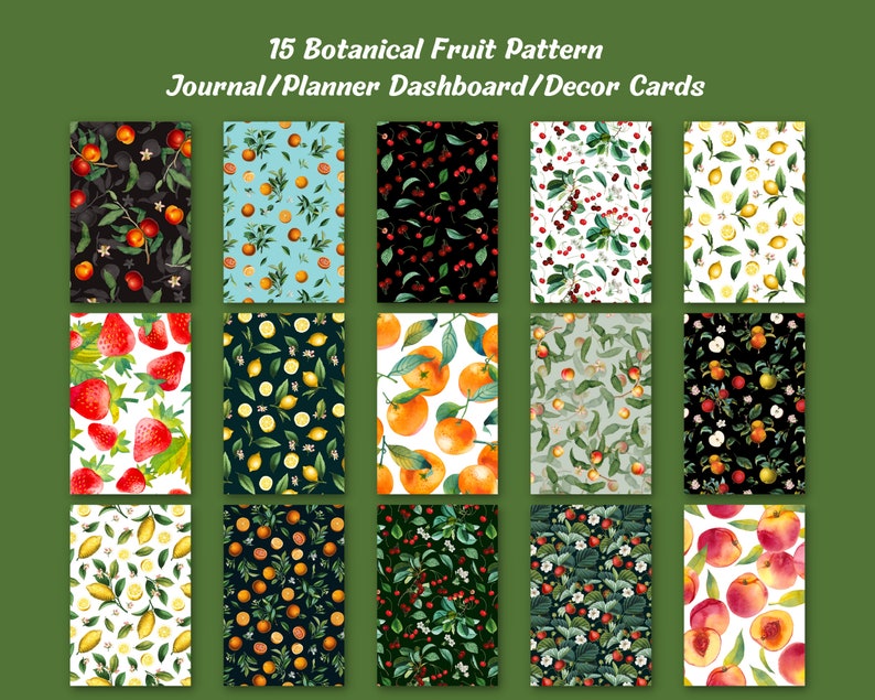 Fruit Pattern Printable Dashboards, Planner Dashboard, Botanical ...