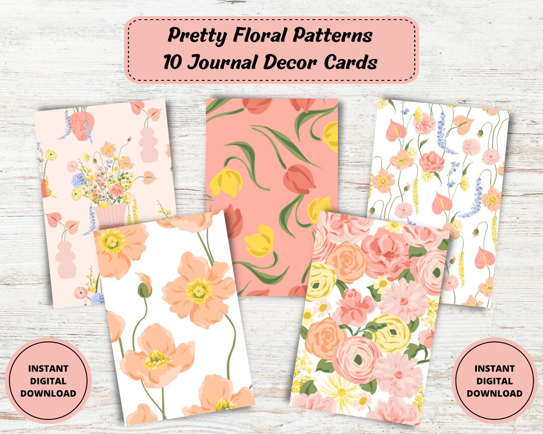 Floral Pattern Dashboard Journal Cards, Floral Cards, Bullet Journal ...