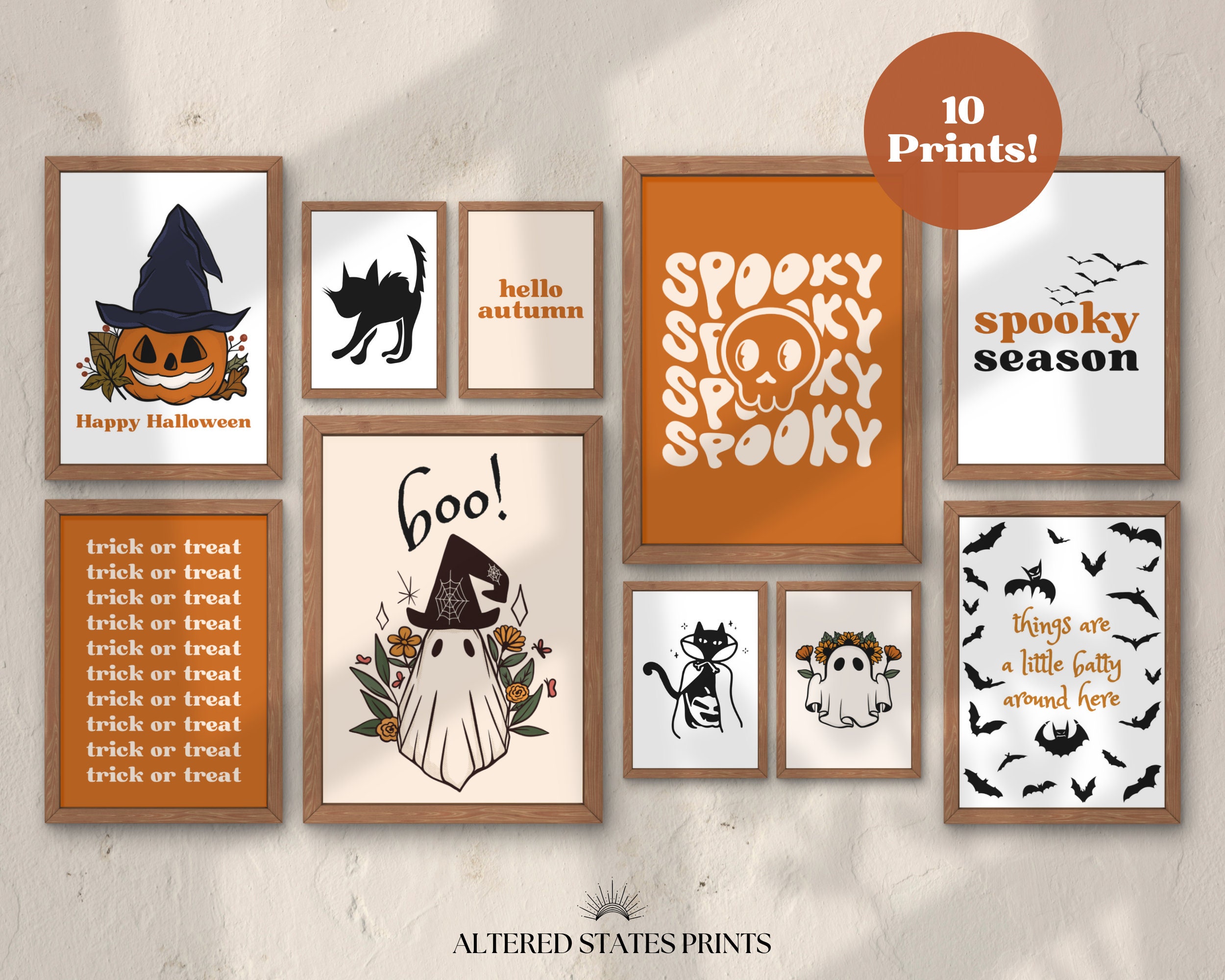 Halloween Gallery Wall Art Set of 10, Halloween Posters, Boho Halloween ...