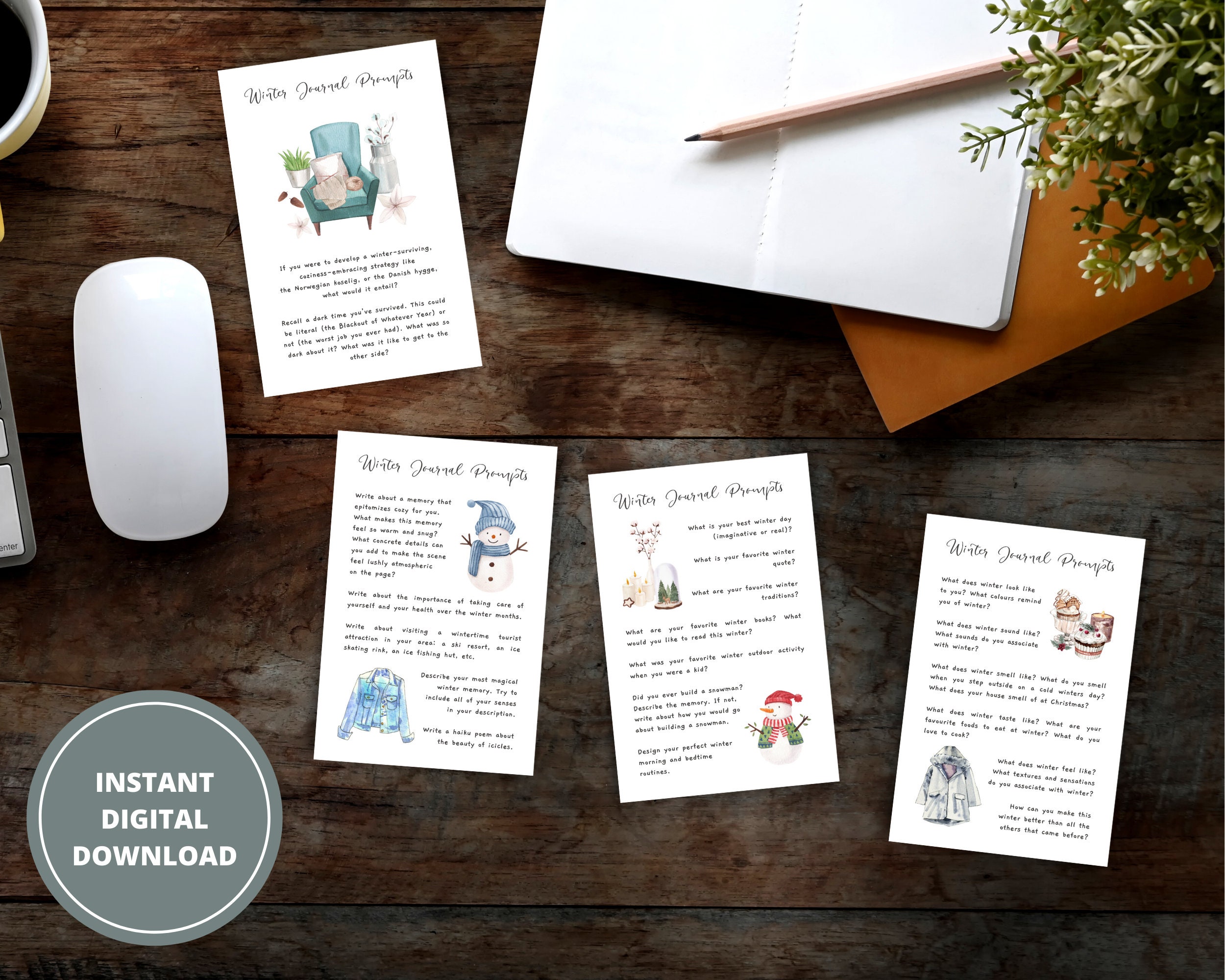 Winter Journal Prompt Cards Printable, Journal Prompts, Journaling ...