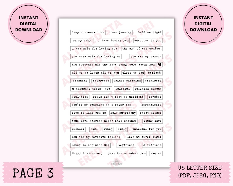 Valentine Ephemera, Journal Words, Love Collage Kit, Collage Words ...