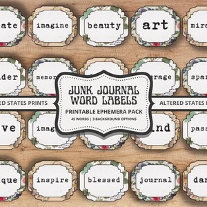 Junk Journal Words, Junk Journal Labels, Printable Words, Ephemera ...