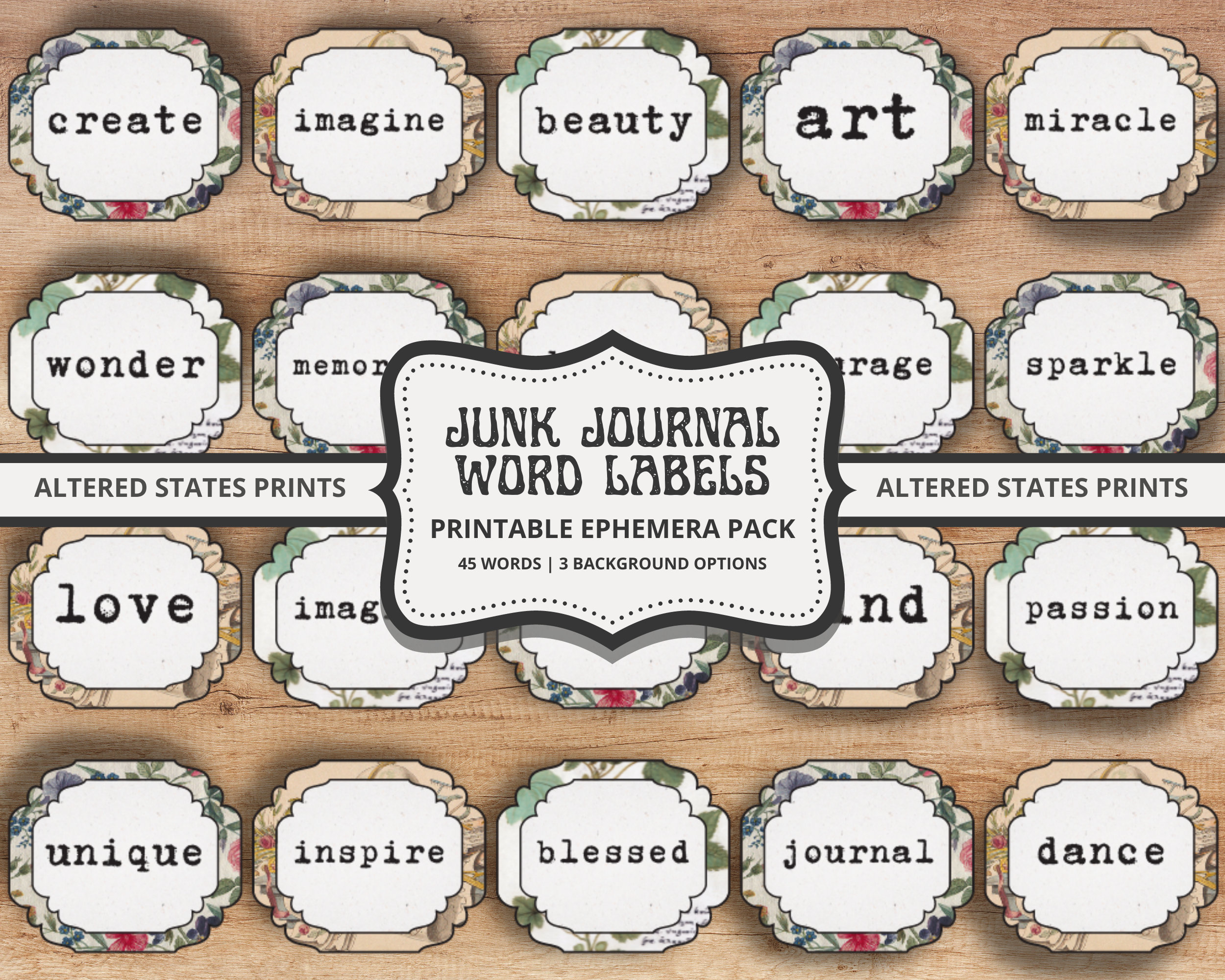 Junk Journal Words, Junk Journal Labels, Printable Words, Ephemera ...