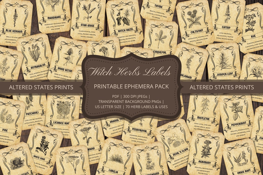 Witch Herbs, Apothecary Labels, Junk Journal Kit, Magic Herbs & Uses ...