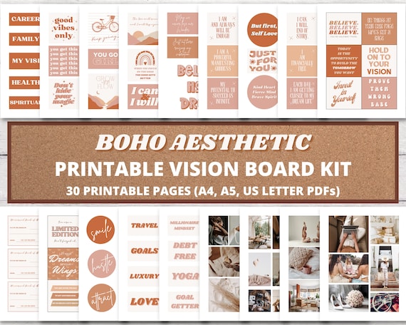 Vision Board Printable Boho Aesthetic Vision Board Kit Law | Etsy