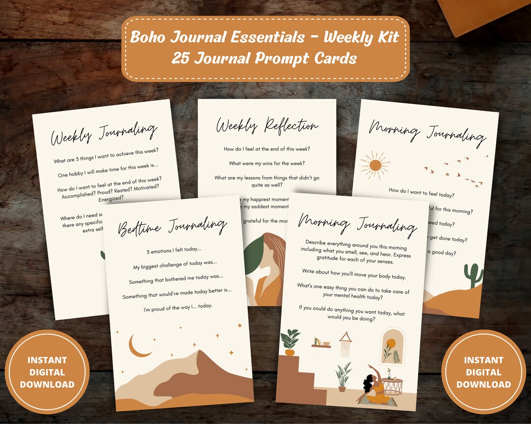 Boho Journal Prompt Cards, Journal Prompts, Printable Weekly Kit ...