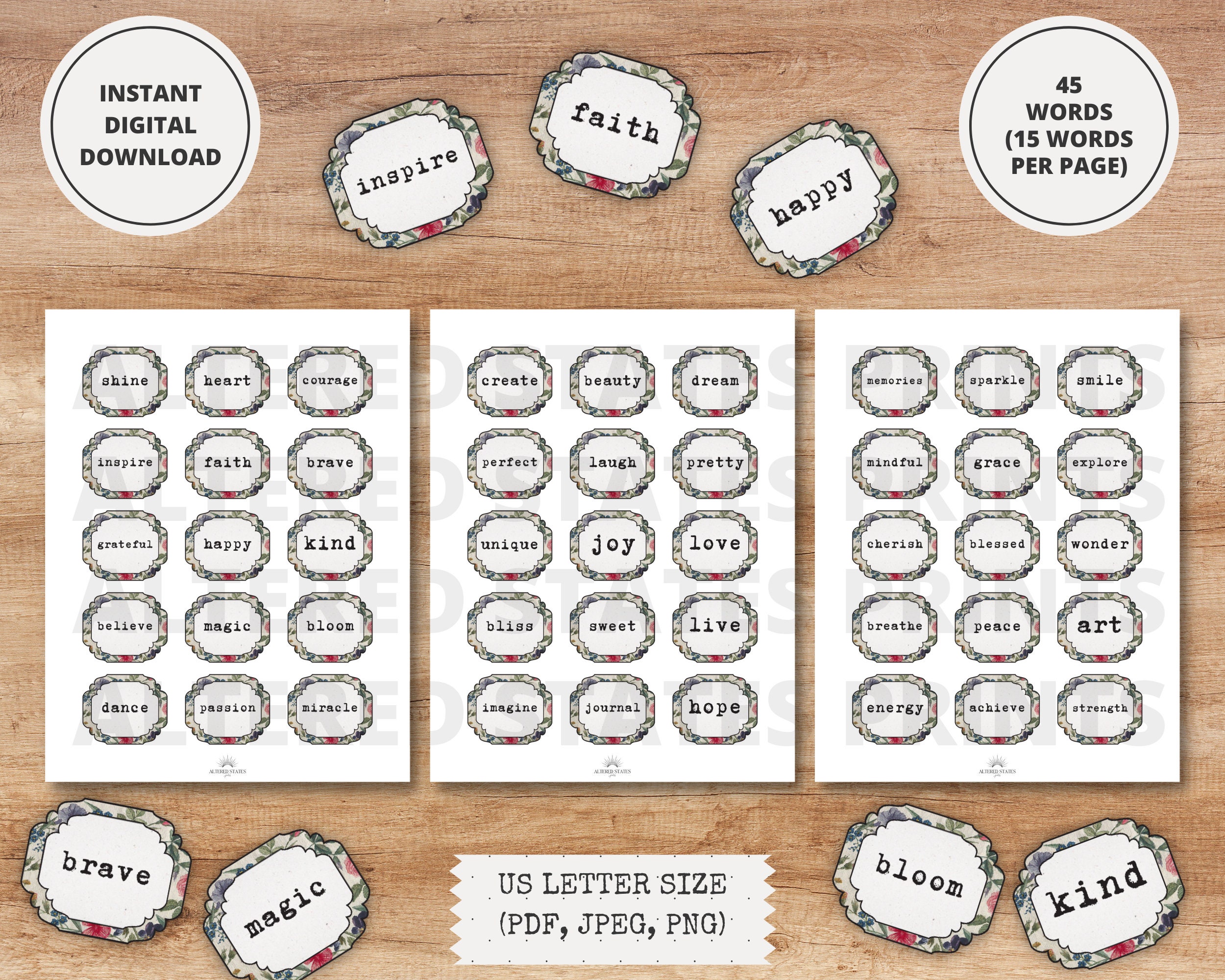 Junk Journal Words, Junk Journal Labels, Printable Words, Ephemera ...