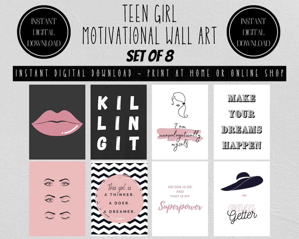 Teen Girl Room Decor Set of 8 Printable Posters Teen Girl | Etsy