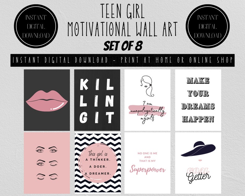 Teen Girl Room Decor, Set of 8 Printable Posters, Teen Girl Wall Decor ...