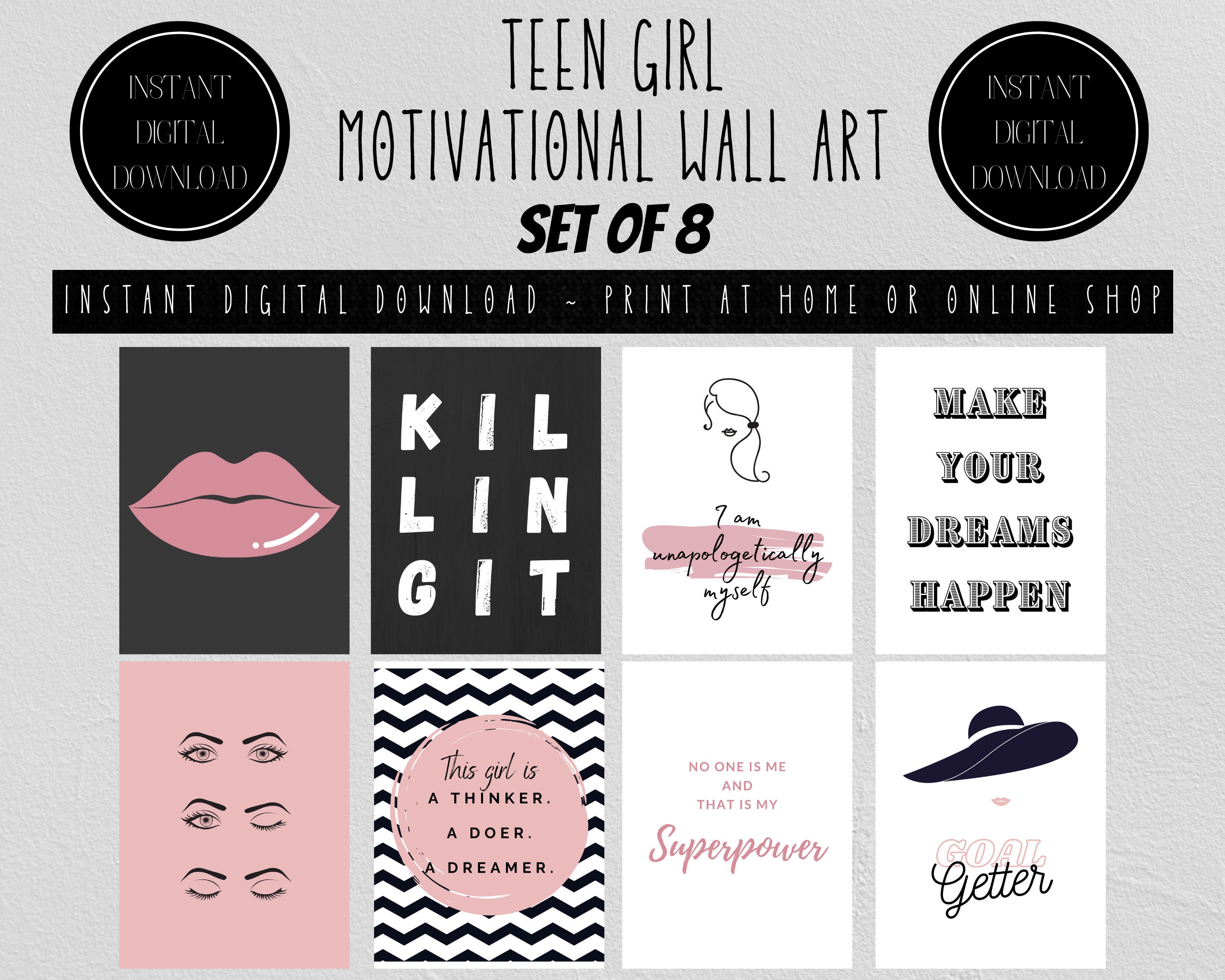 Teen Girl Room Decor Set of 8 Printable Posters Teen Girl - Etsy UK