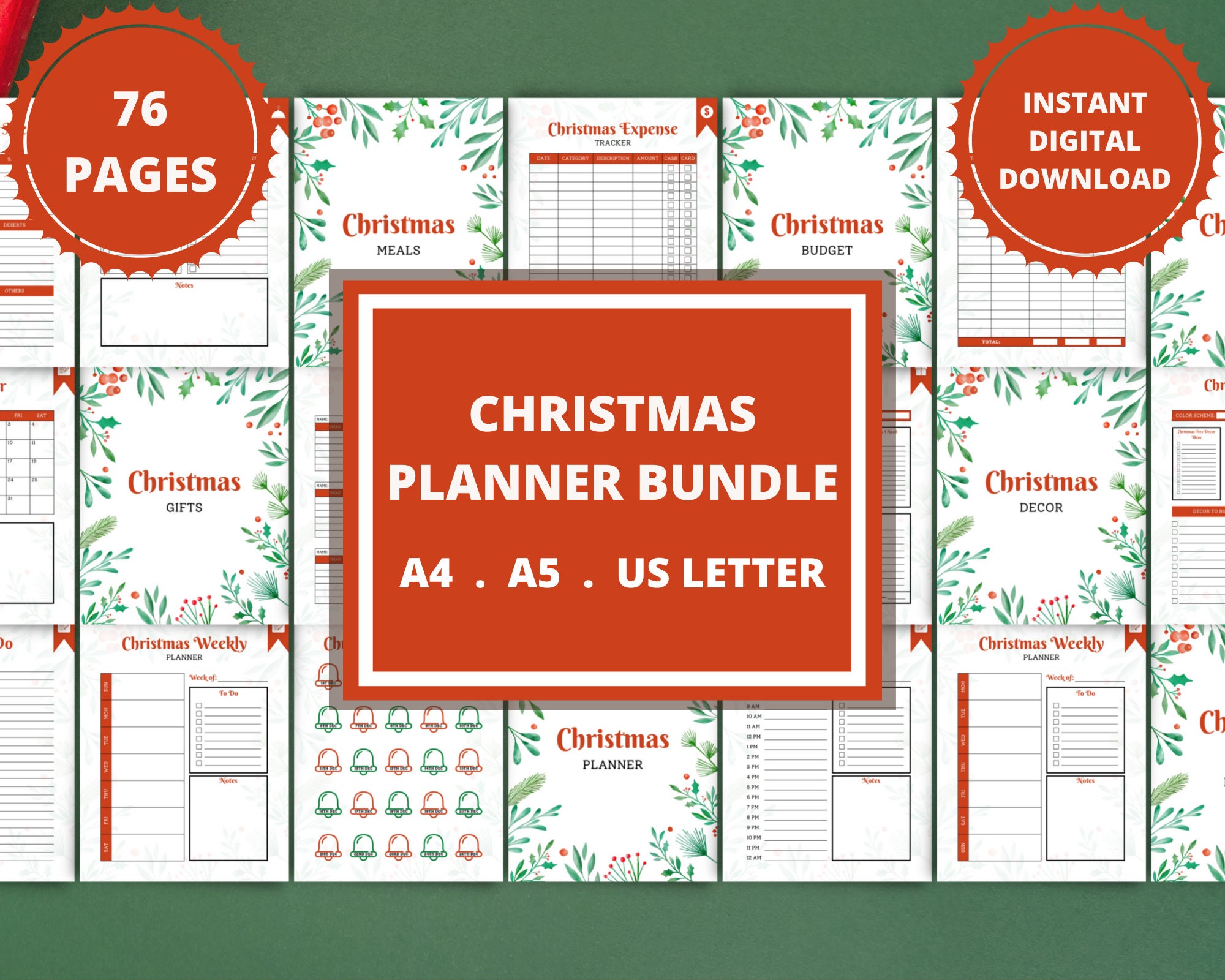 Christmas Planner Printable, Holiday Planner, US Letter, A4, A5 ...