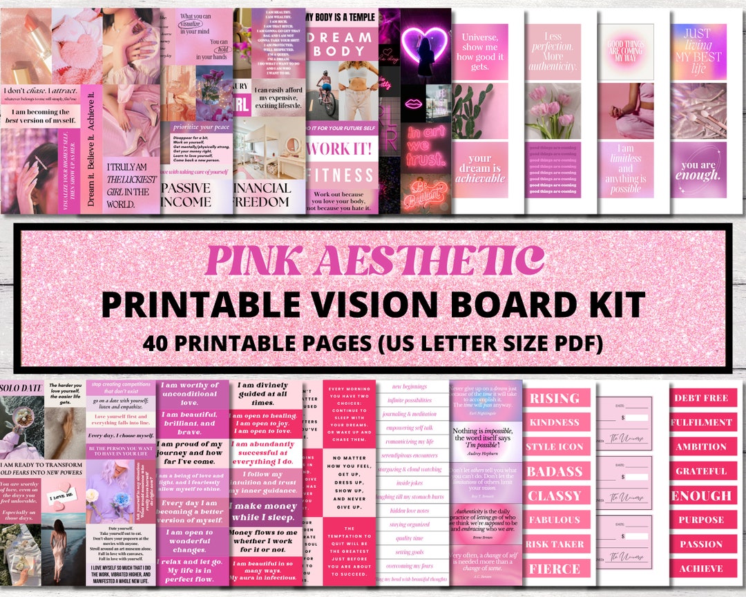 Vision Board Printables, Pink Aesthetic Vision Board Kit, Vision Board ...
