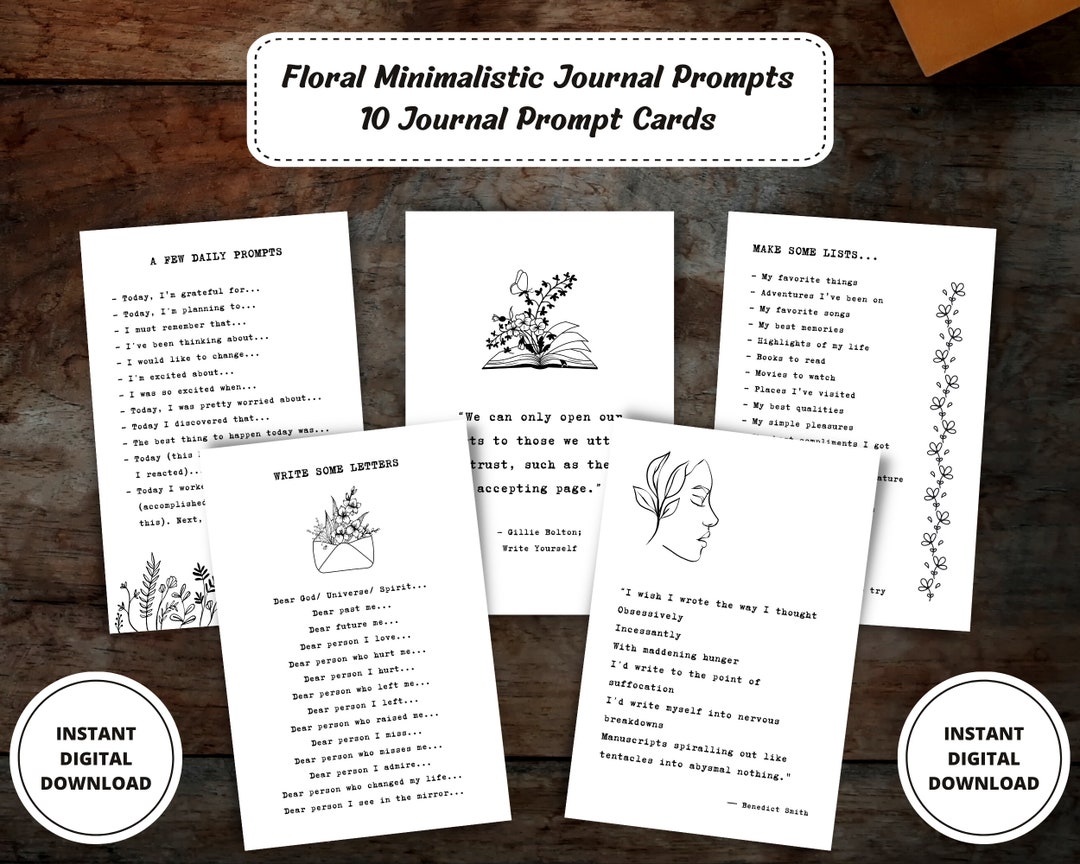 Floral Minimalistic Journal Cards, Journal Prompts, Journal Prompt ...