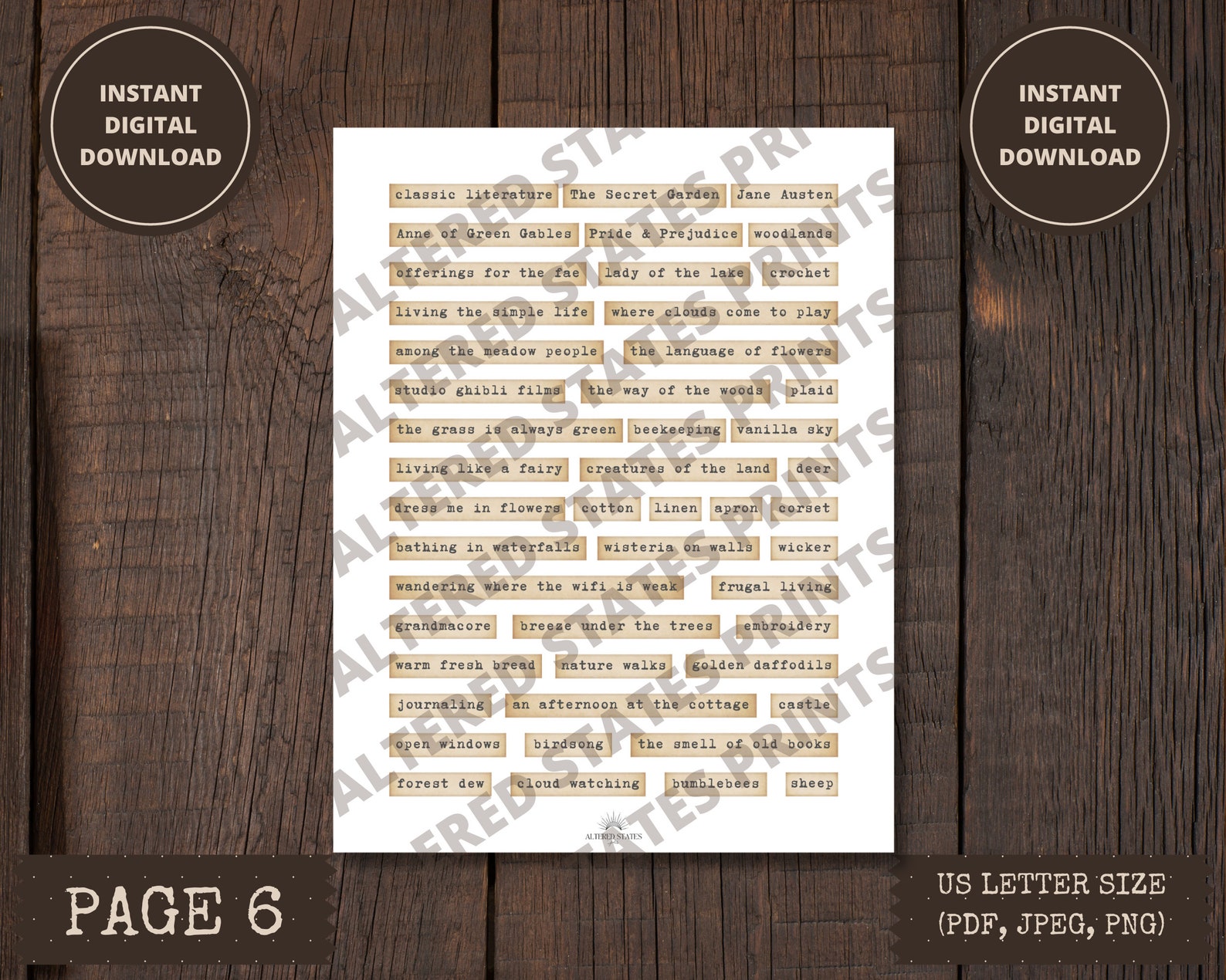 Cottagecore Journal Words, Cottage Core Printable Word Strips, Ephemera ...