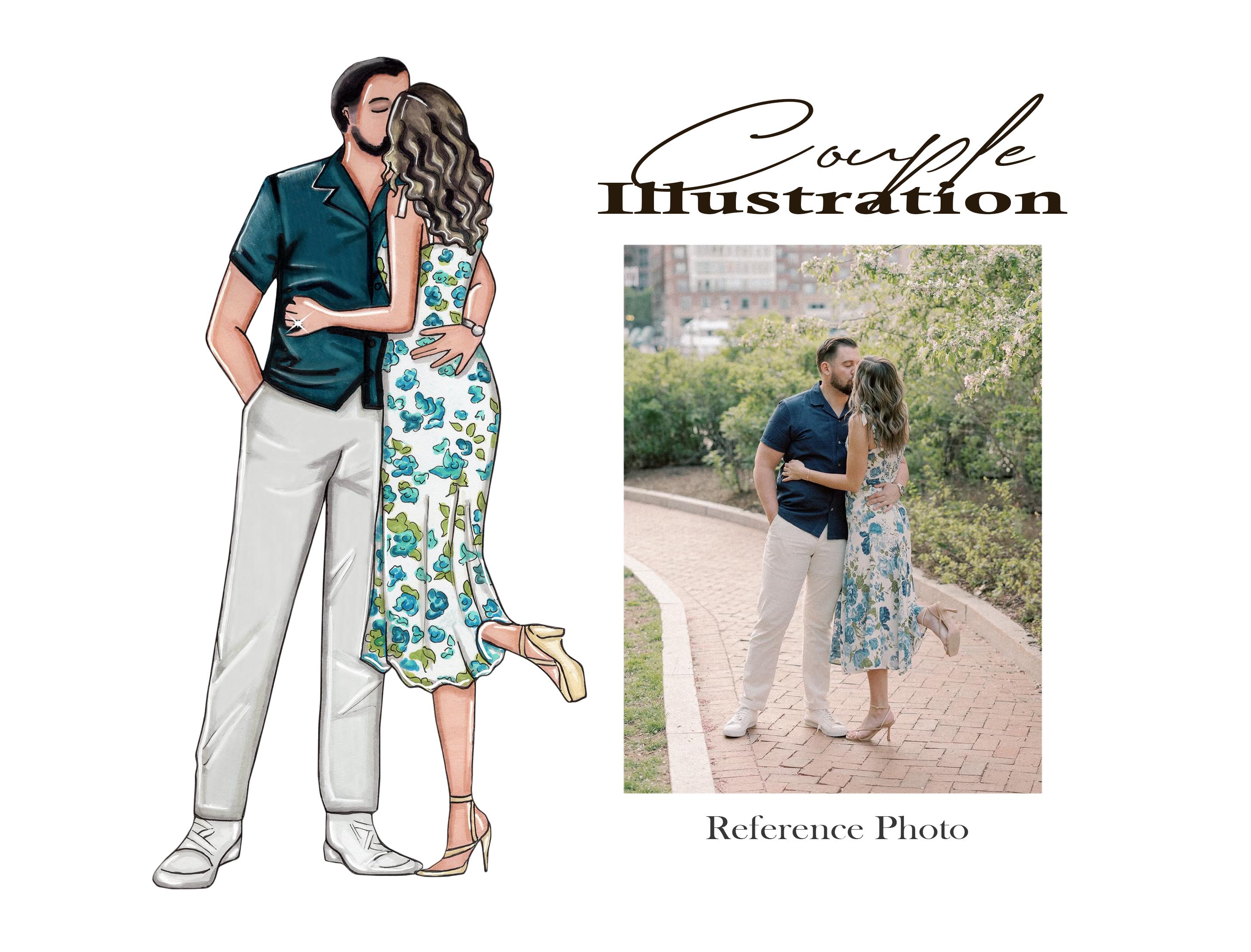 Couple Illustration, Couple Sketch, Custom Couple Drawing, Couple ...