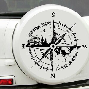 The Adventure Begins With a Compass and Jeep Vinyl Sticker - Vinyl ...