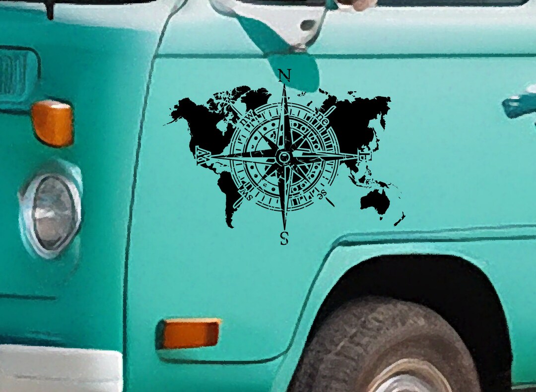 World Map and Compass Vinyl Decal - Vinyl Decal for Your Van, Camper ...
