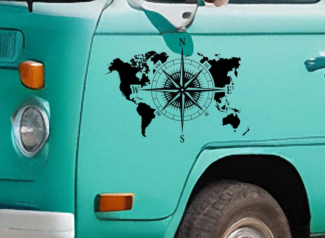 World Map Compass Sticker - Vinyl Decal for Your Van, Camper or Caravan ...