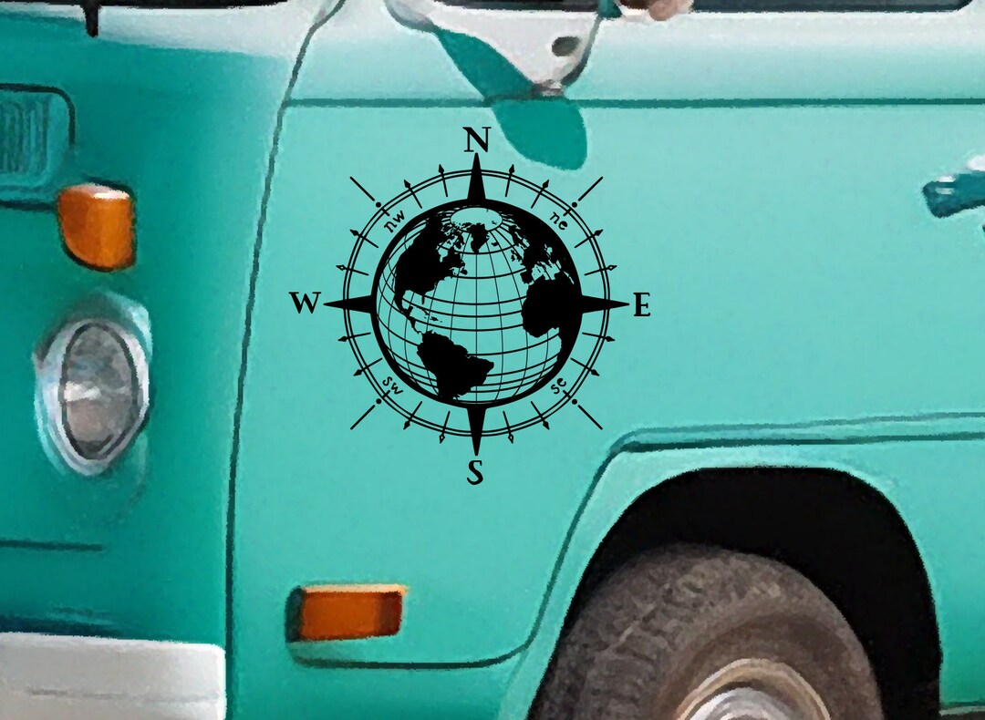 Compass World Map Camper Sticker - Vinyl Decals for Your Van, Camper or ...