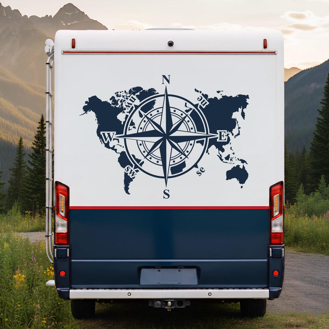 World Map Compass Decal - Vinyl Decal for Your Van, Camper or Caravan ...
