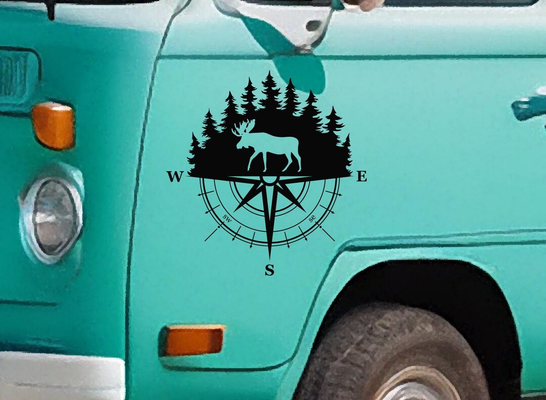 Compass and Moose Camper Vinyl Decal, Camper Sticker, Compass and ...