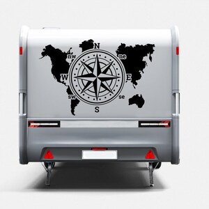 World Map Compass Decal Sticker, Camper Van Sticker, World Map Compass ...