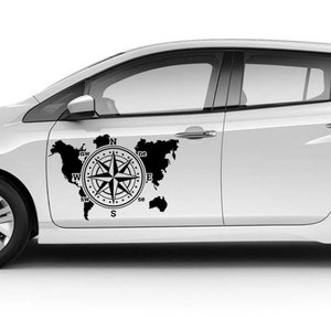 World Map Compass Decal Sticker, Camper Van Sticker, World Map Compass ...