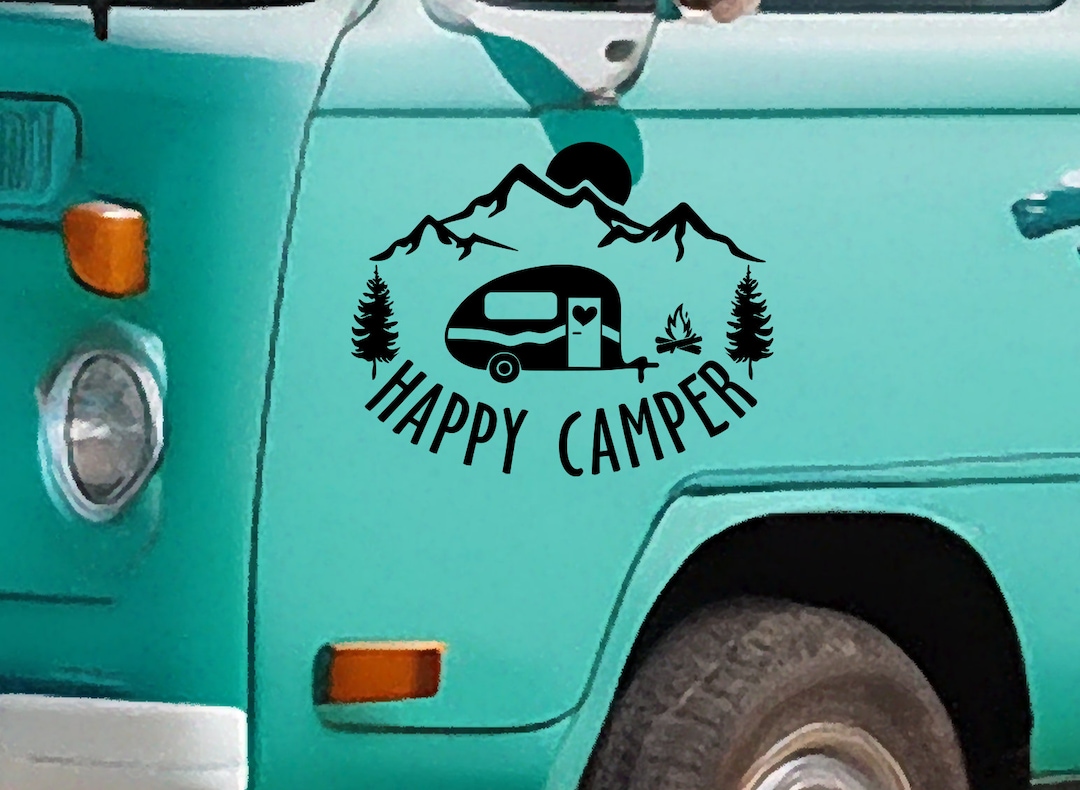 Happy Camper Decal - Vinyl Decals for Your Van, Camper, Caravan, Boat ...