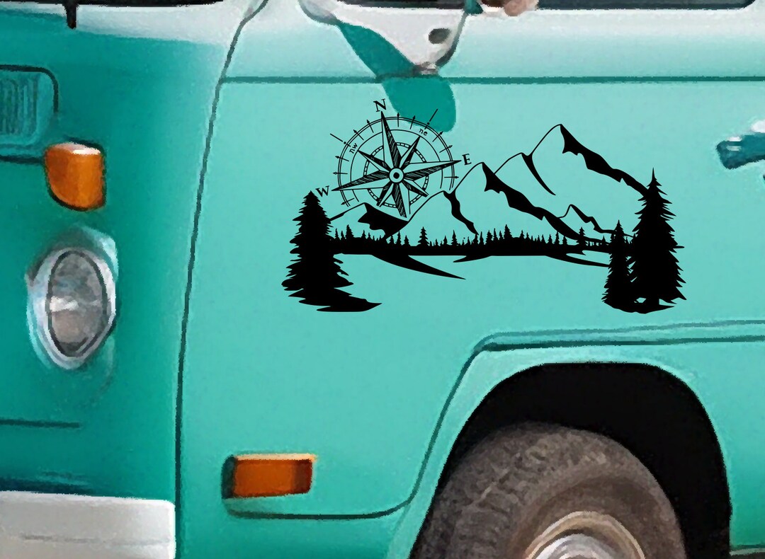 Compass and Mountain Vinyl Decal - Vinyl Sticker for Your Van, Camper ...