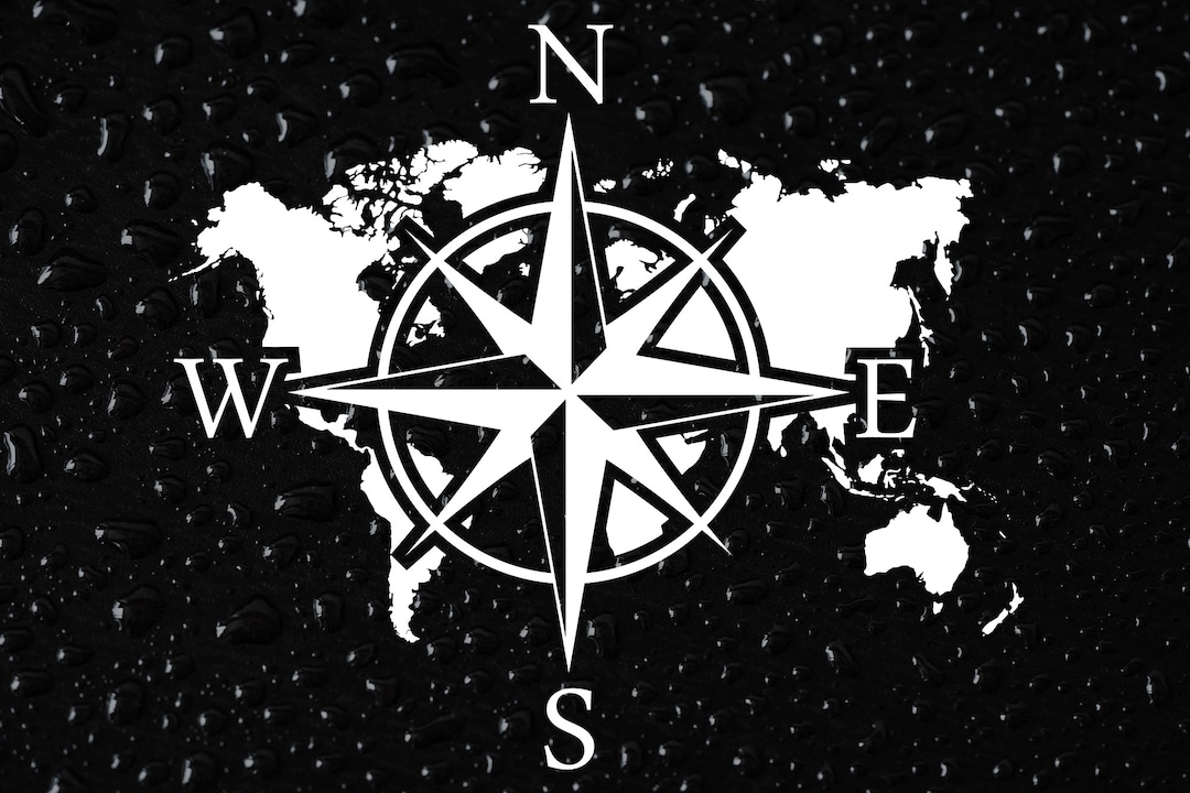 World Map Compass Decal Sticker, Camper Van Sticker, World Map Compass ...