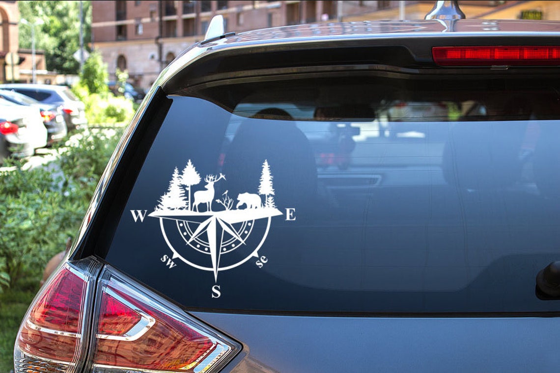 Forest Deer Bear Compass Vinyl Decal - Van Camper Caravan Decor - Etsy