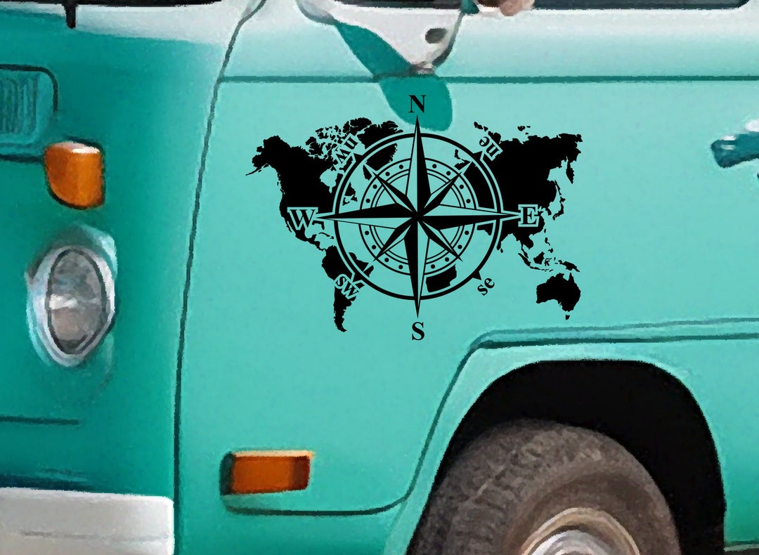 World Map Compass Decal - Vinyl Decal for Your Van, Camper or Caravan ...